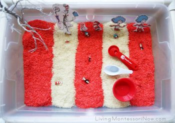 {Dr. Seuss Inspired} Cat in the Hat Sensory Bin - Living Montessori Now