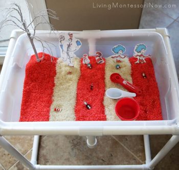 {Dr. Seuss Inspired} Cat in the Hat Sensory Bin - Living Montessori Now