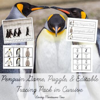Penguin Game, Puzzle, and Editable Tracing Pack in Print or Cursive ...